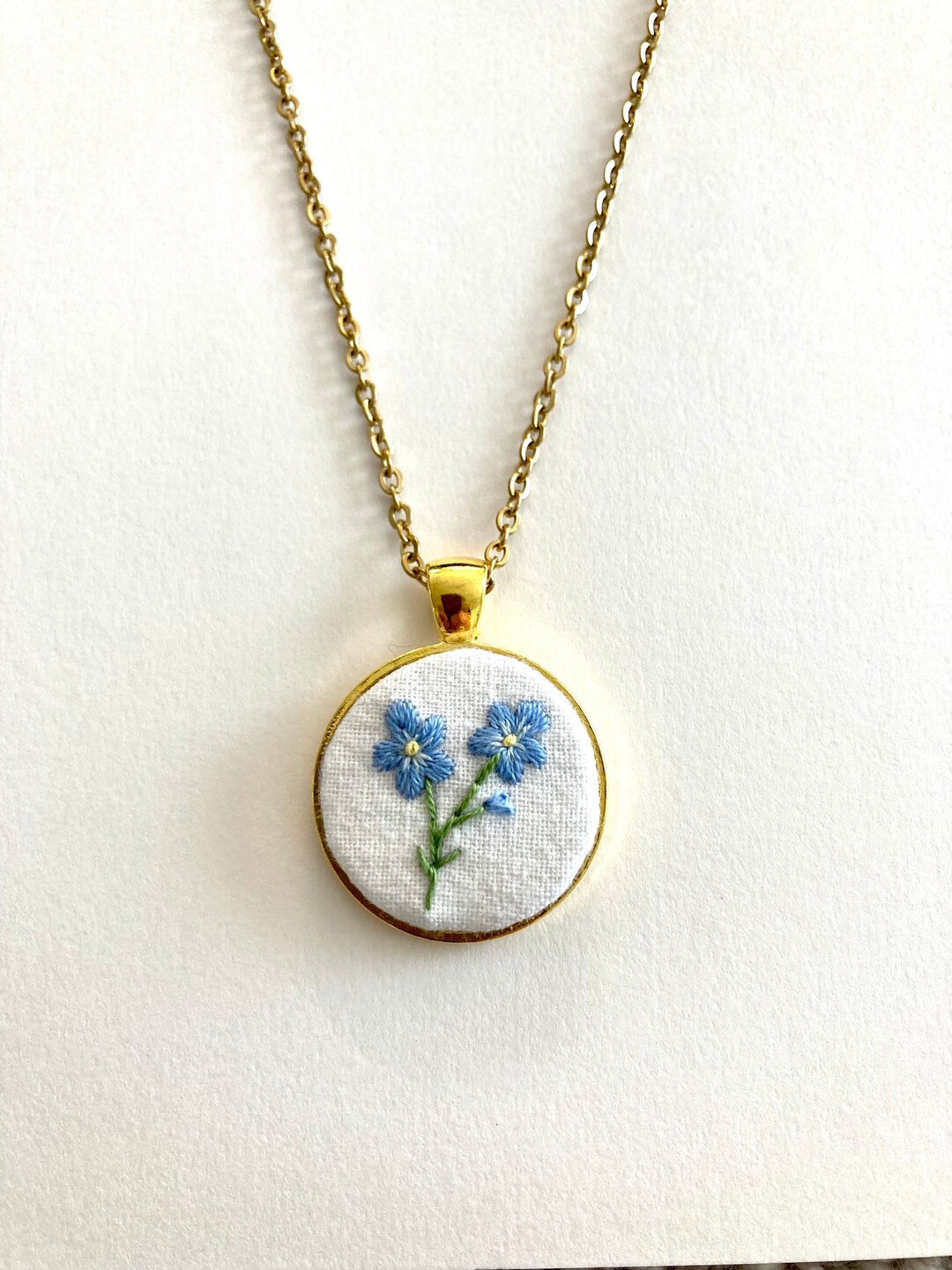 Blue Forget Me Not Flower Necklace | Hand Embroidered | Floral Necklace ...