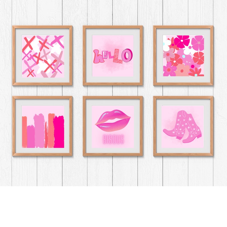 Printable Collage Wall Art Set of 6 College Dorm Pink Preppy Square Art ...