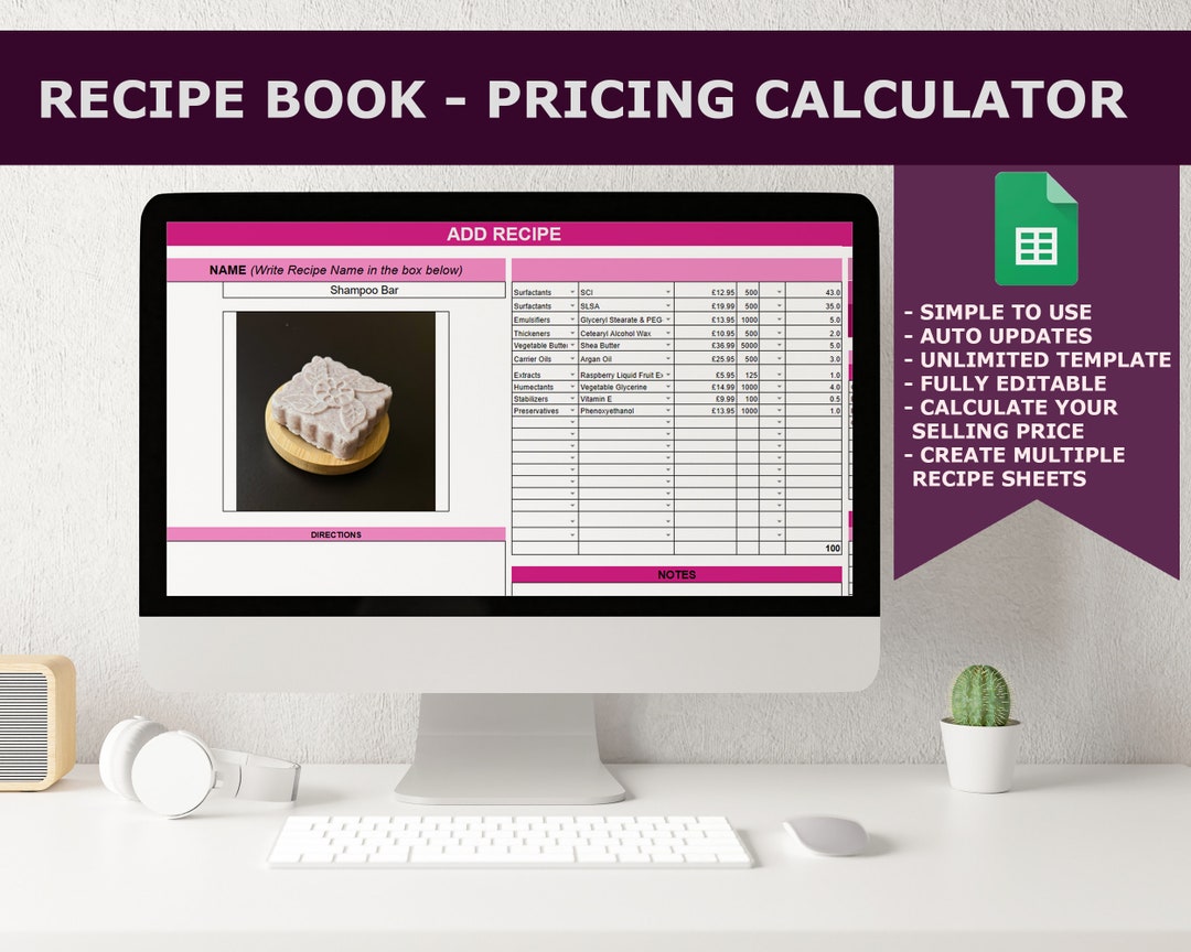 Libro de recetas Calculadora de costos Formulación - Etsy España