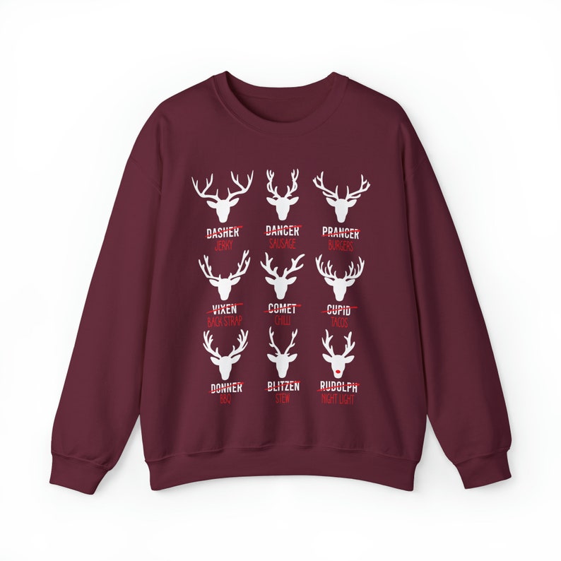 Santas Reindeer Cuts of Meat Sweatshirt: Christmas Deer Hunter Sweater ...