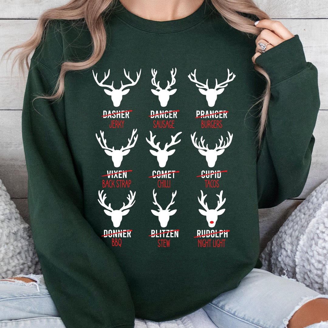 Santas Reindeer Cuts of Meat Sweatshirt: Christmas Deer Hunter Sweater ...