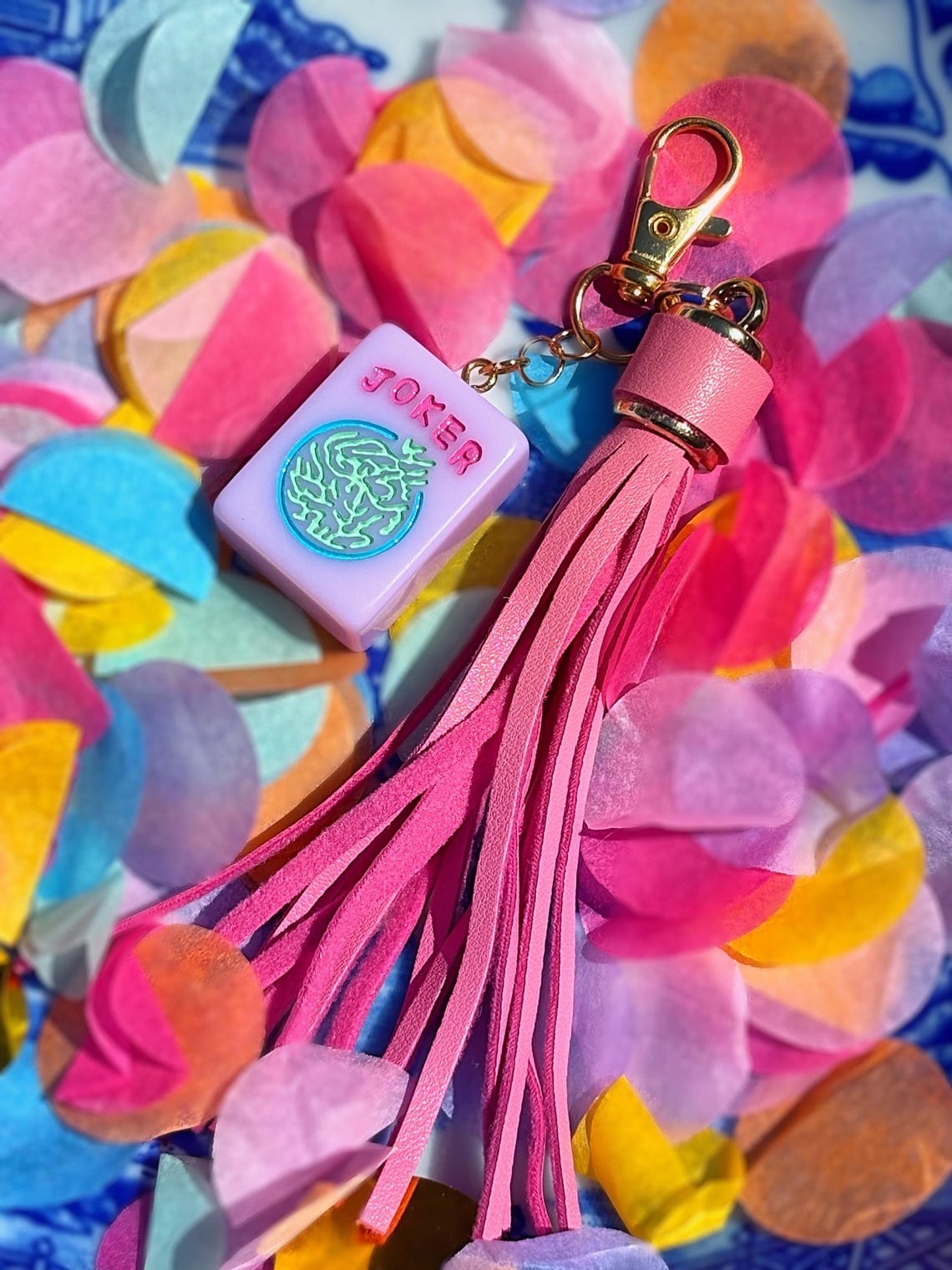 MAHJONG TILE KEYCHAIN!!! Mahjong Tile Keychain With Pink Tassel ...