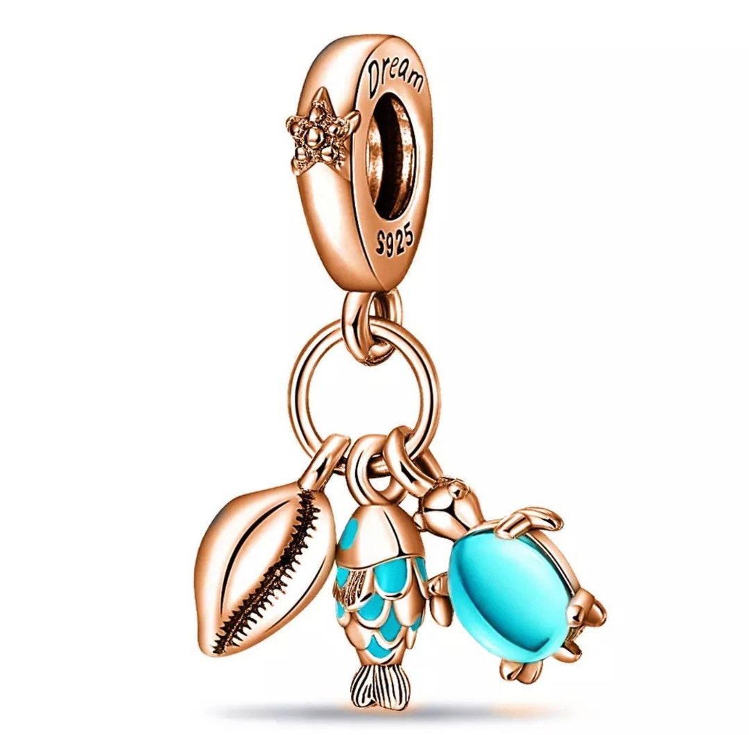 Pandora Rose Gold Sea Turtle and Fish Charm 925 Sterling Silver - Etsy