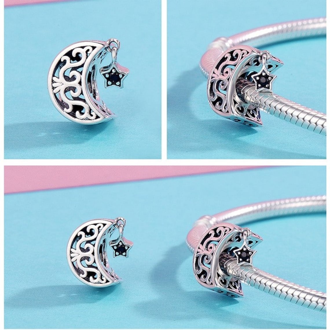 Pandora Silver Moon and Stars Charm 925 Sterling Silver - Etsy