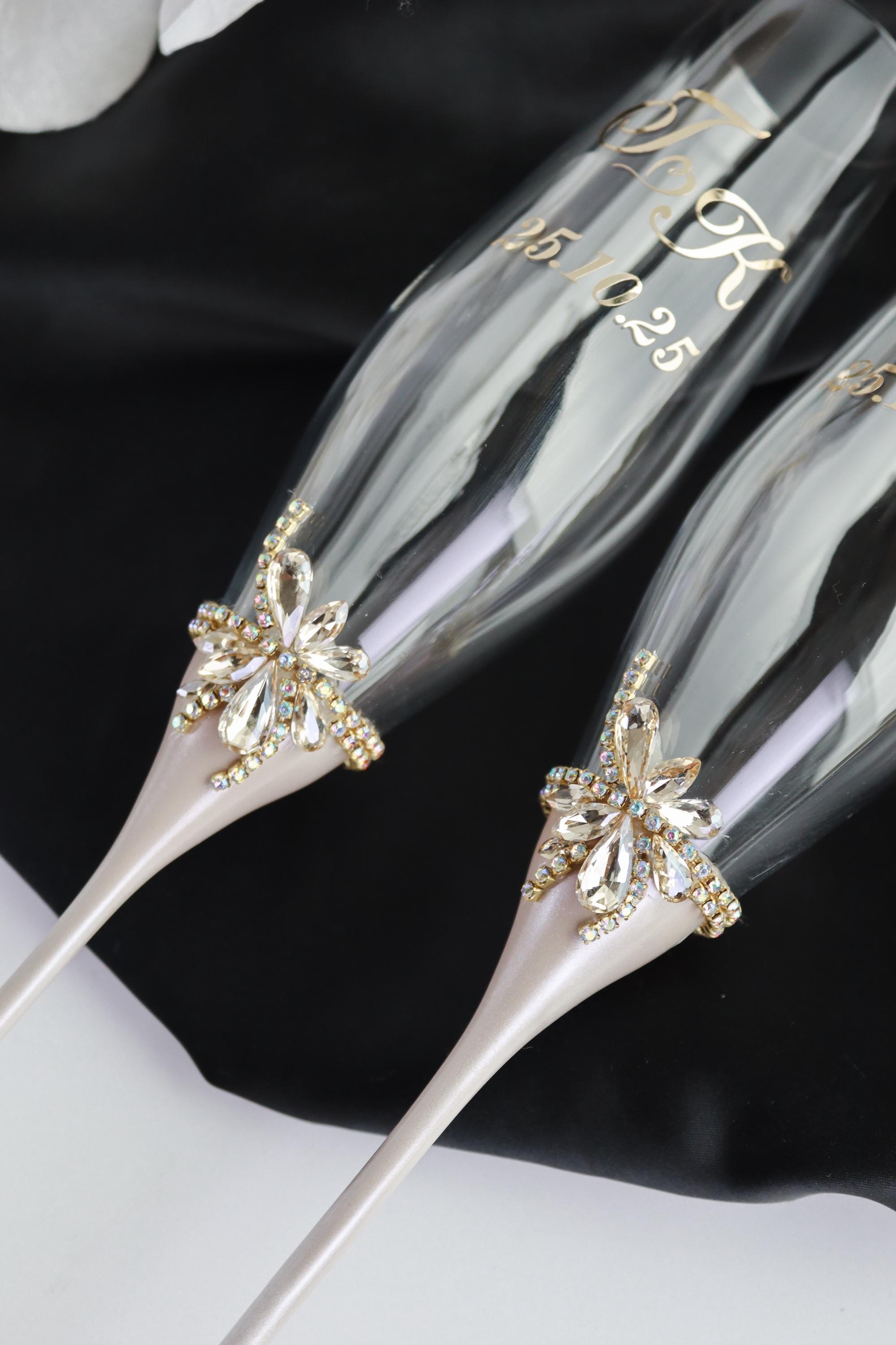 Crystal Wedding Flutes: Personalized Champagne Glasses, Set of 2 - Etsy