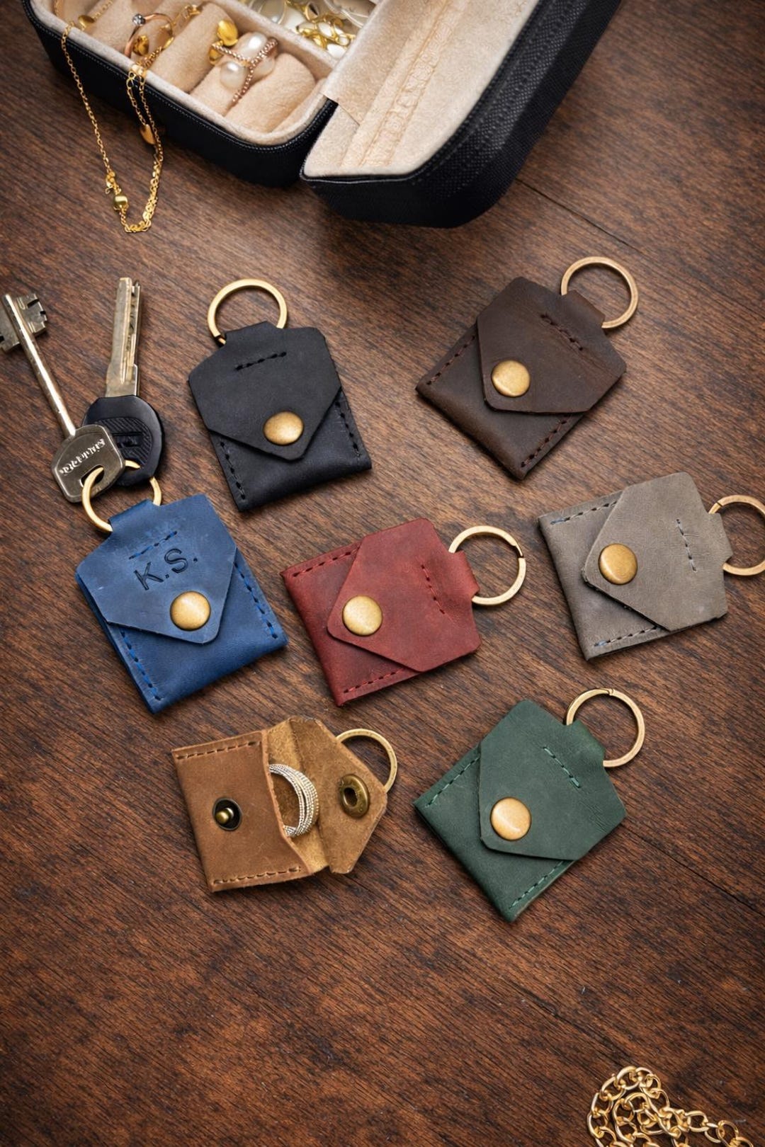 Leather Ring Holder Keychain, Personalized Ring Keeper, Engagement Ring ...