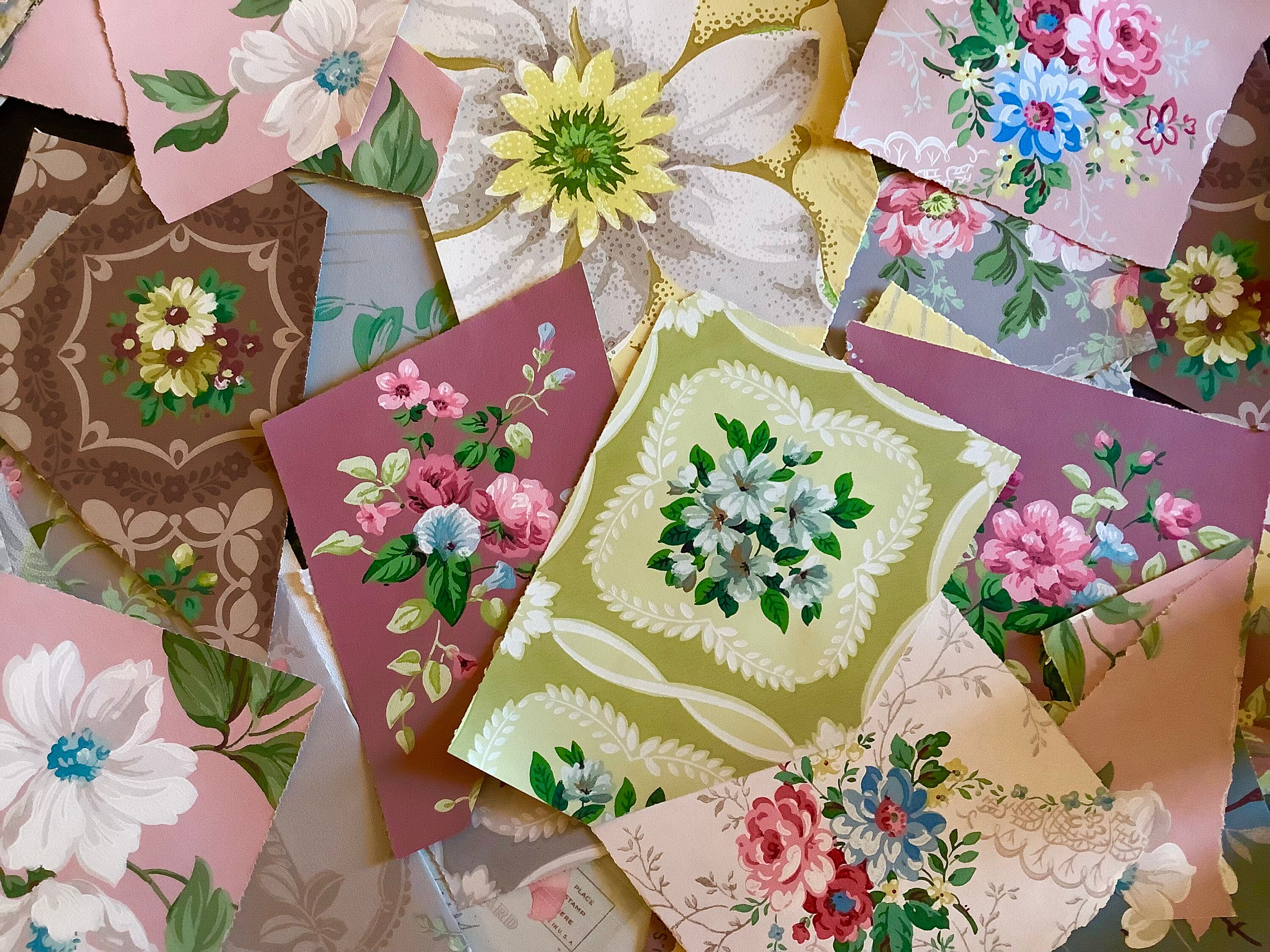 10 Piece MCM Floral Wallpaper Scrap Pack. Vintage Wallpaper Bundle ...