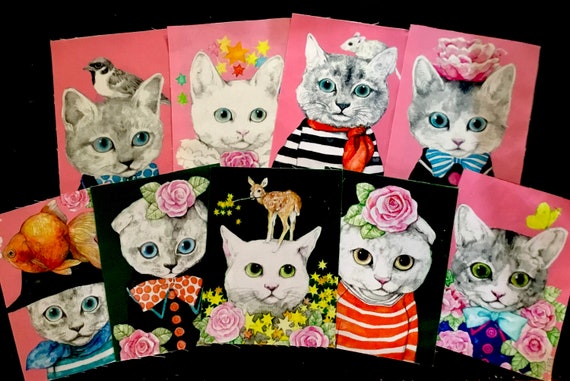 9 Piece Fabric Sample Pack. Cat Textiles. Junk Journal - Etsy