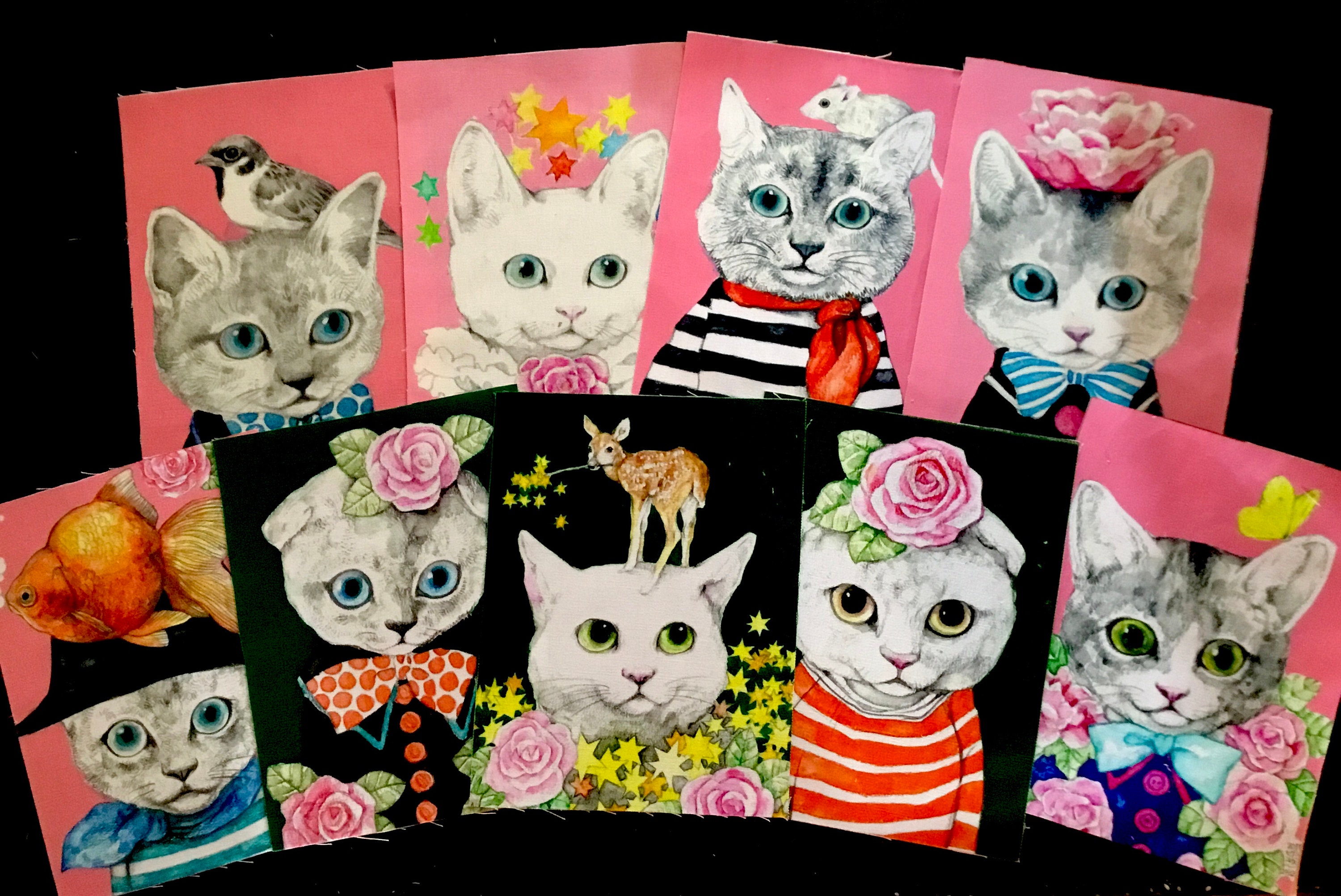 9 Piece Fabric Sample Pack. Cat Textiles. Junk Journal - Etsy