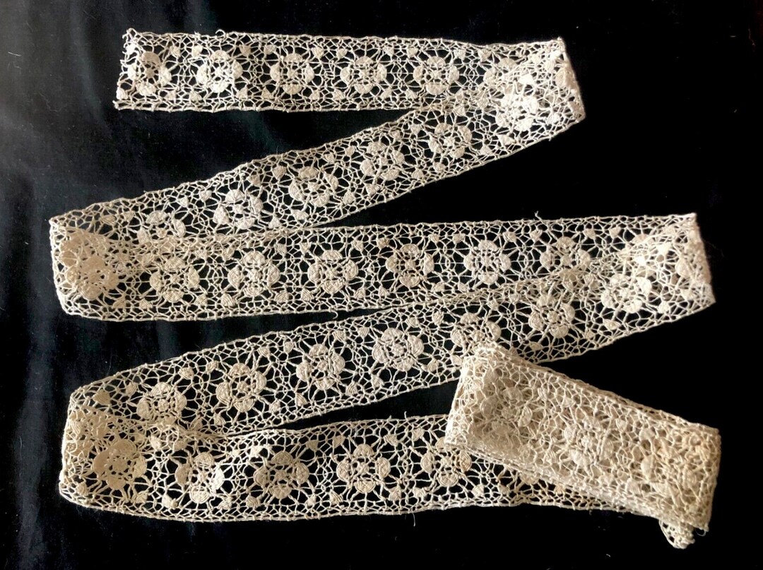 Antique French Linen Lace Trim Pack. Handmade Netted Filet Lace. Linen ...