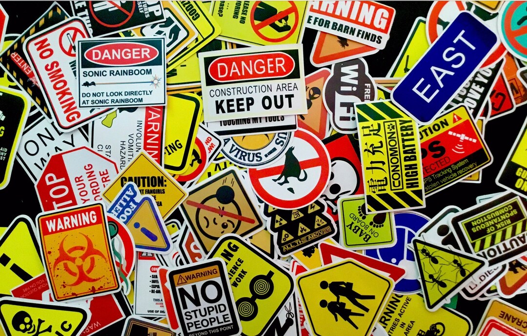 40 Piece Warning Sign Stickers. Junk Journal Ephemera. Stickers Set ...