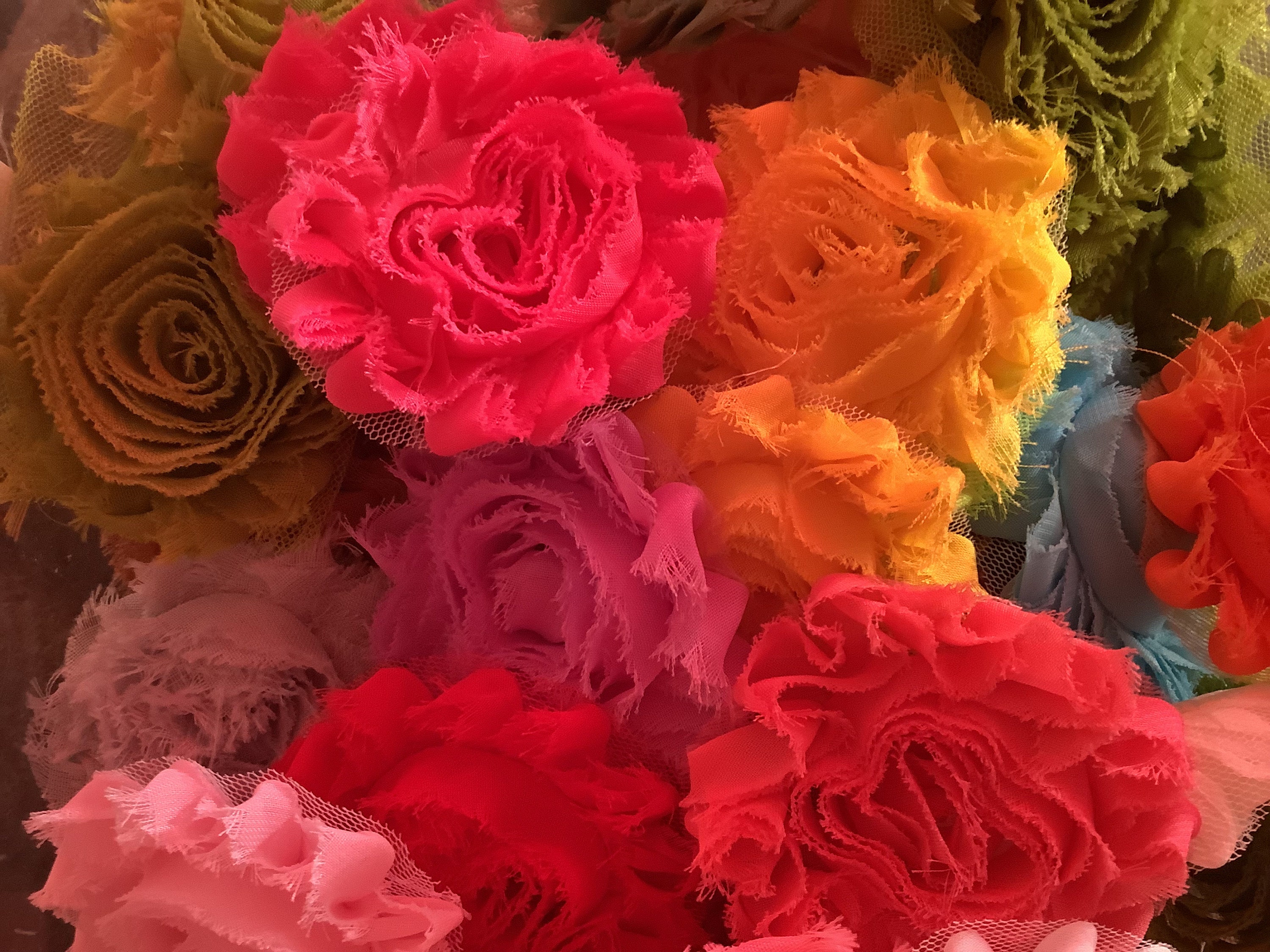 24 Adorable Scruffy Fabric Roses. Slow Stitch Fabrics. Chiffon Shabby ...