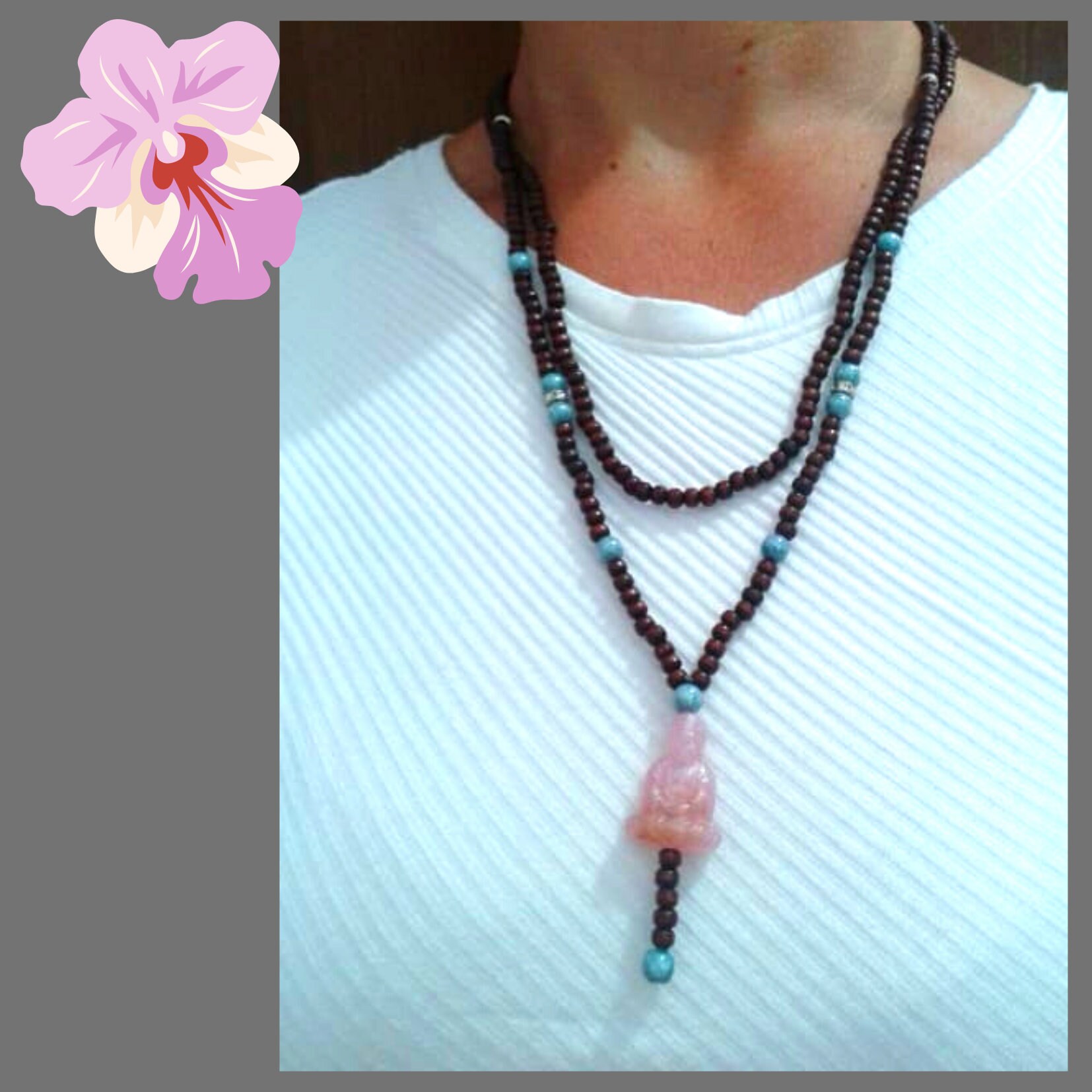 Buddha Necklace Beaded Necklace Boho Pink Buddha Pendant - Etsy.de