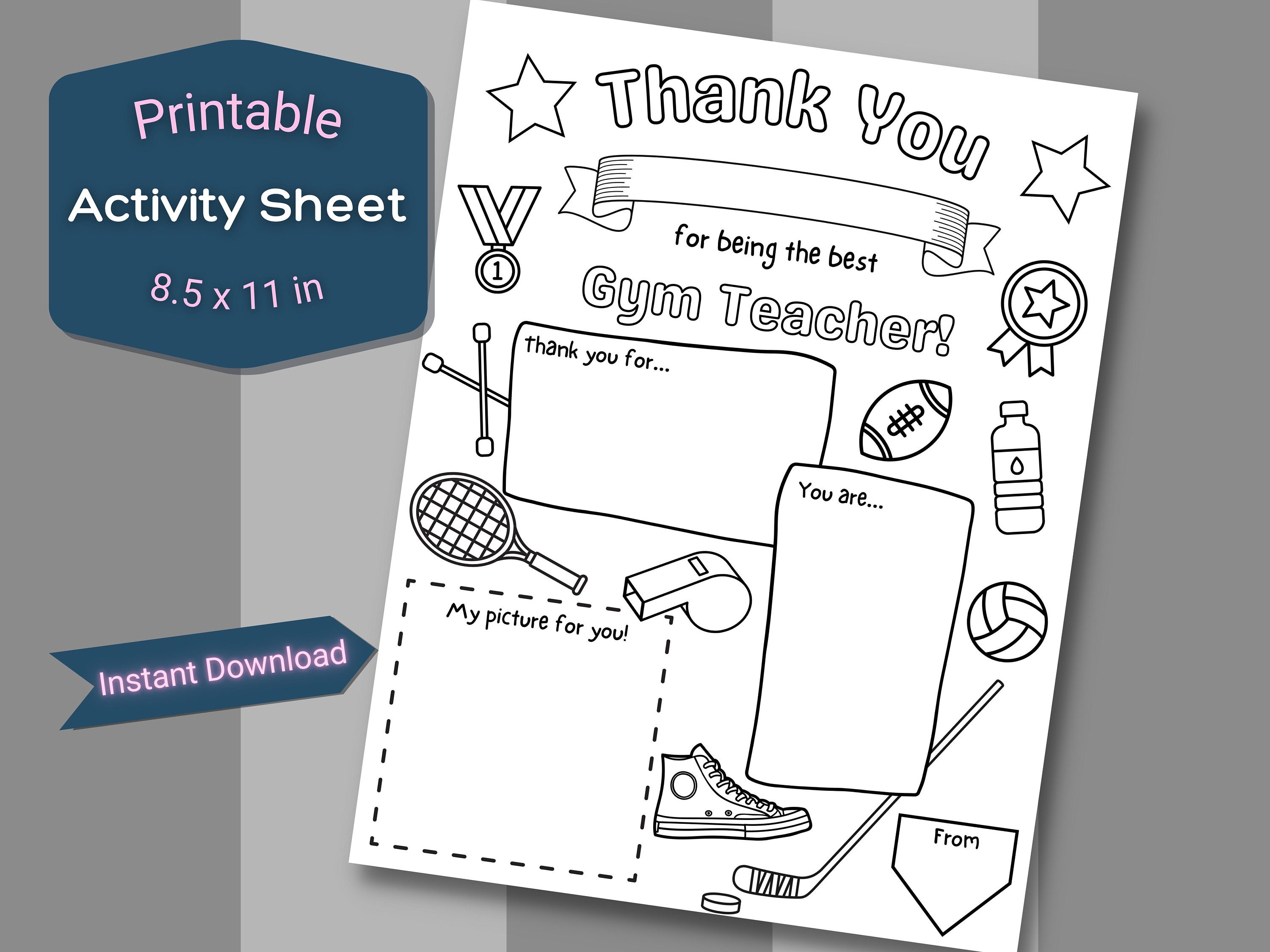 Thank You Gym Teacher Activity Sheet, Coloring Page (digital Download ...