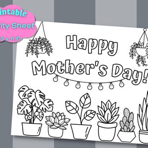 Mother's Day Potted Plants Coloring Page for Kids, Happy Mothers Day ...
