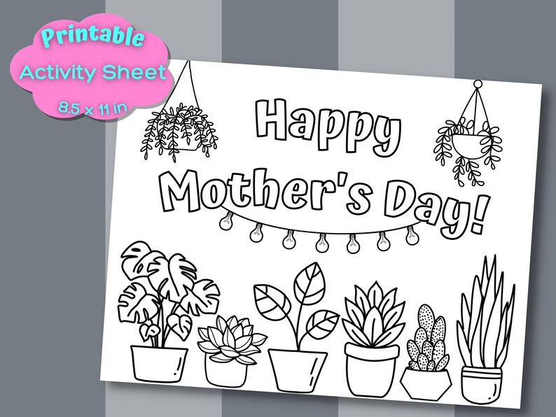 Mother's Day Potted Plants Coloring Page for Kids, Happy Mothers Day ...