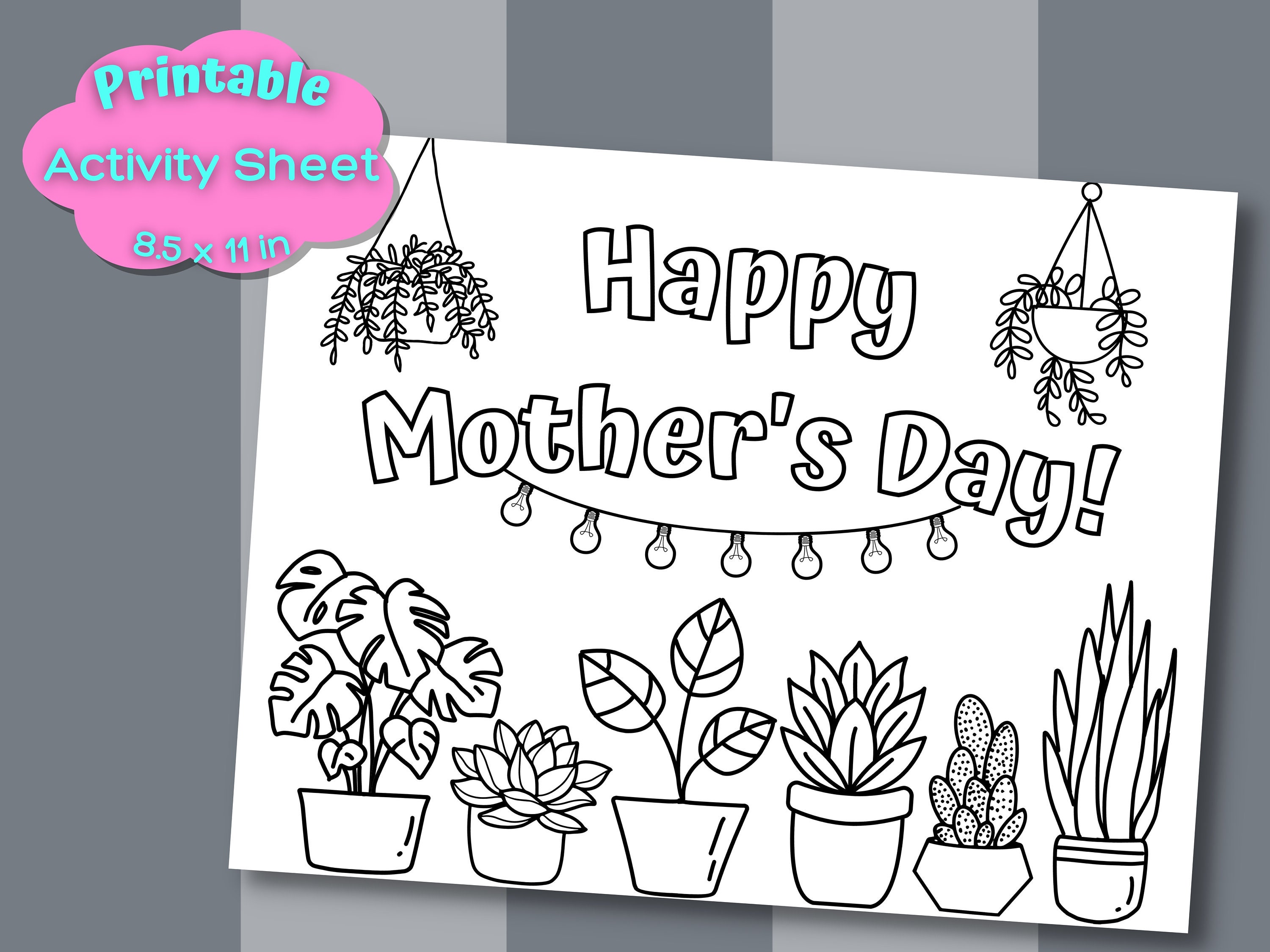 Mother's Day Potted Plants Coloring Page for Kids (printable) - Etsy