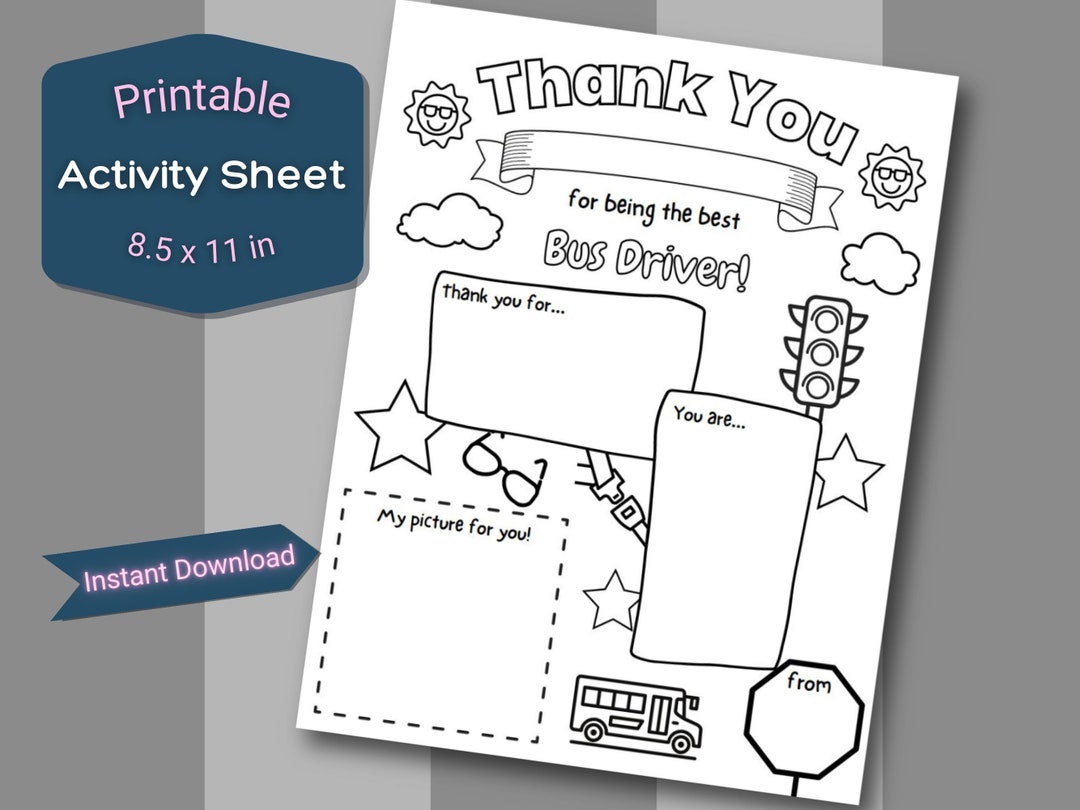 Thank You Bus Driver Activity Sheet, Teacher Appreciation, Back to ...