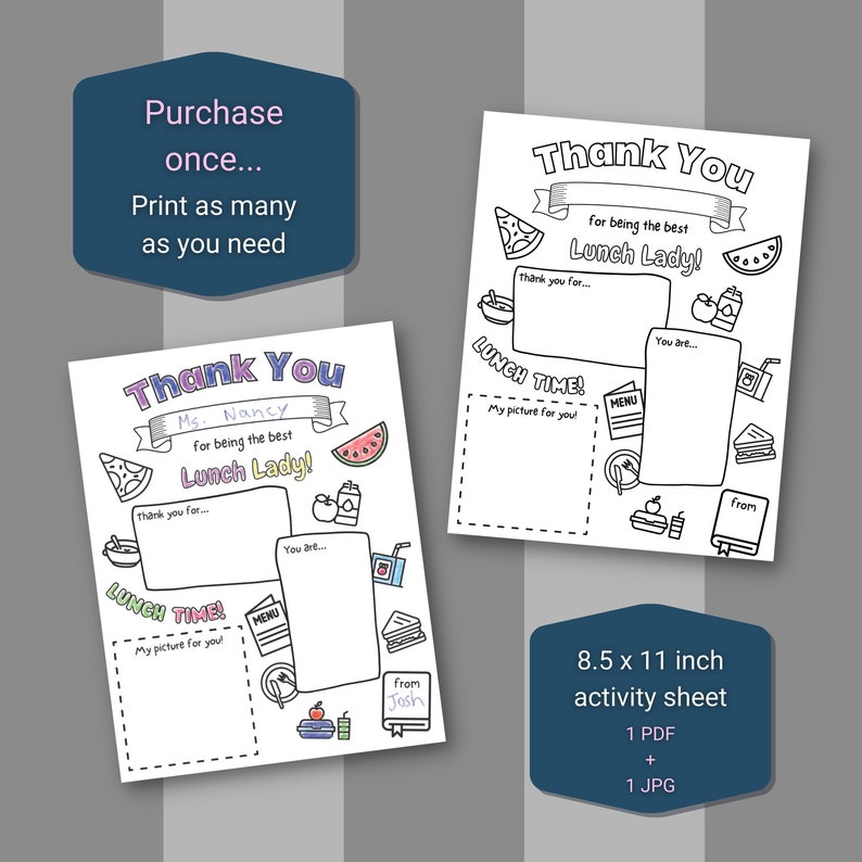 Lunch Lady Thank You Activity Sheet, Coloring Page (digital Download ...