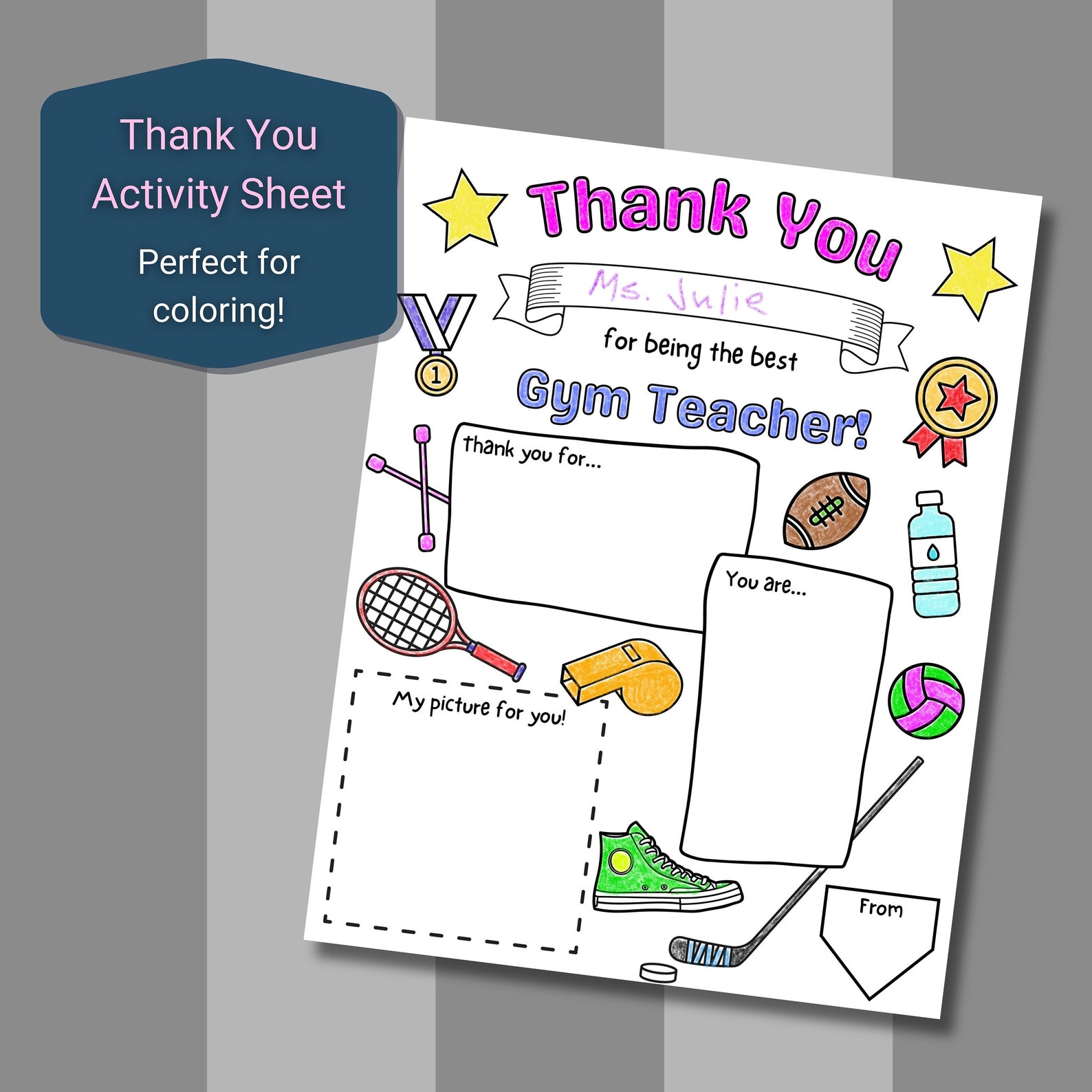 Thank You Gym Teacher Activity Sheet, Coloring Page (digital Download ...