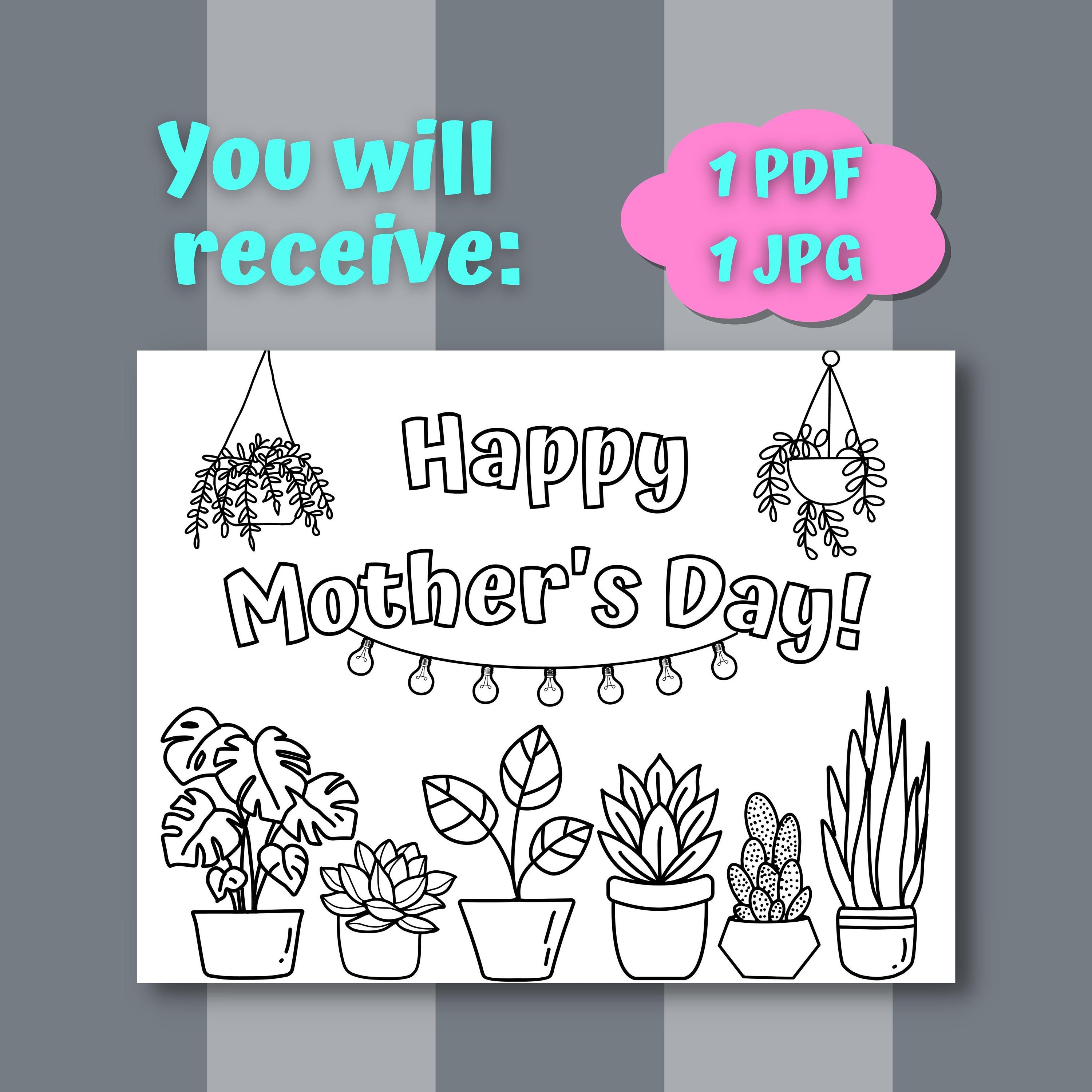 Mother's Day Potted Plants Coloring Page for Kids (printable) - Etsy