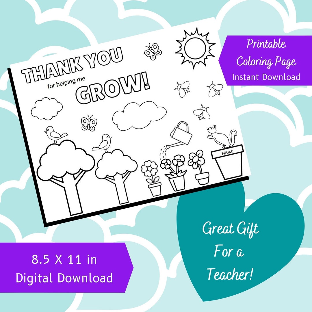 Thank You Coloring Page, Thank You for Helping Me Grow - Etsy