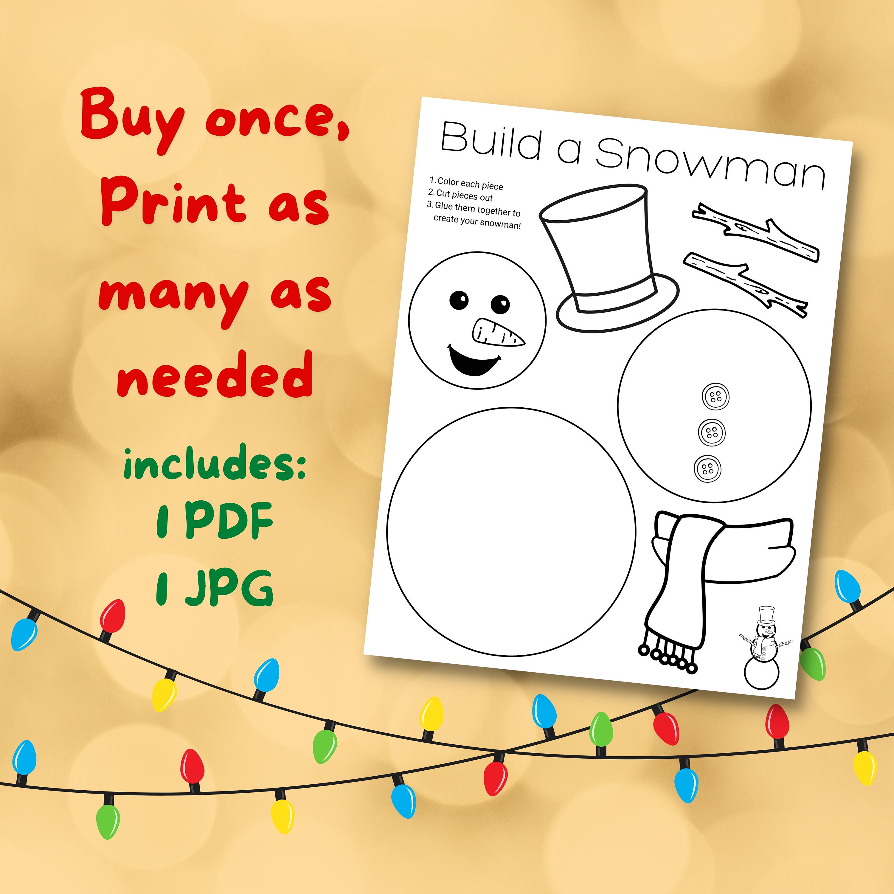 Build a Snowman, Christmas Craft, Winter Activity, Indoor Craft ...