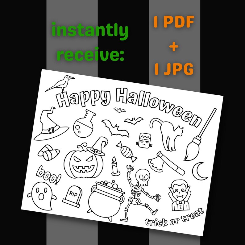 Halloween Coloring Page: Elementary School Activity (PDF & JPG) - Etsy