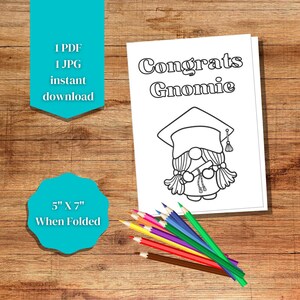 Graduation Card, Congratulations, Printable Coloring Page, Gnome Themed ...