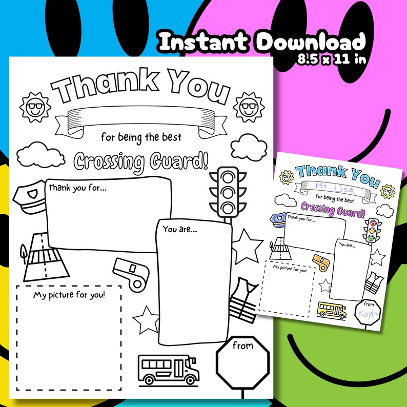 Thank You Crossing Guard Coloring Page, Printable Appreciation Gift for ...