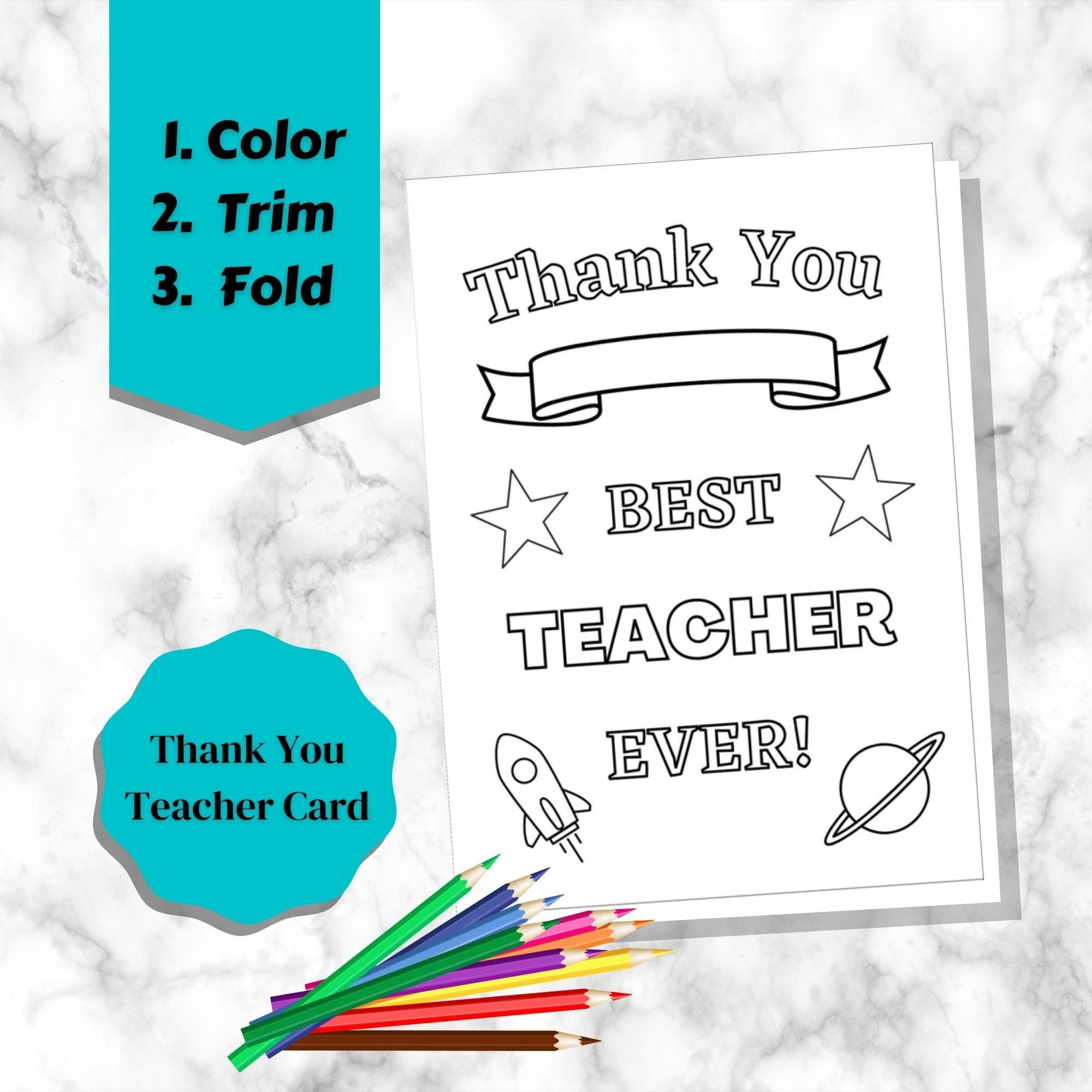 Thank You Teacher Card, Graduation Card, Coloring Page, Digital Print ...