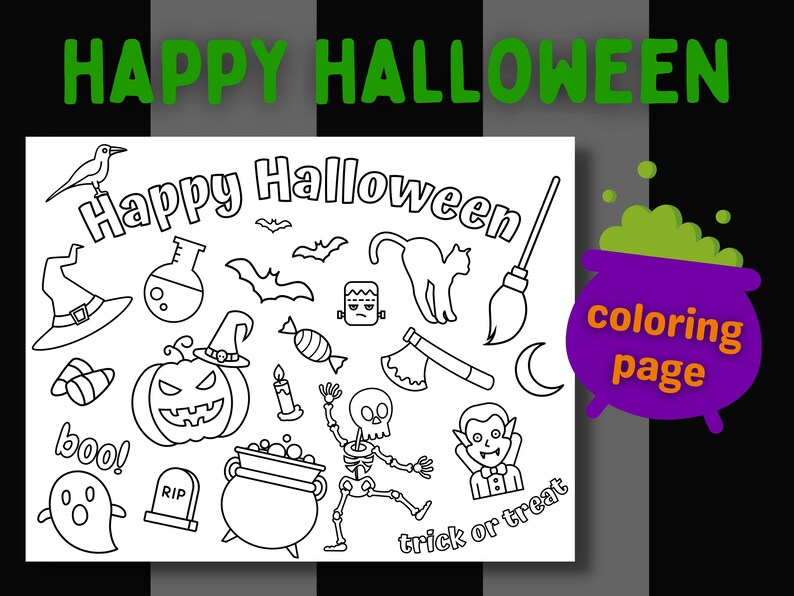 Halloween Coloring Page: Elementary School Activity (PDF & JPG) - Etsy