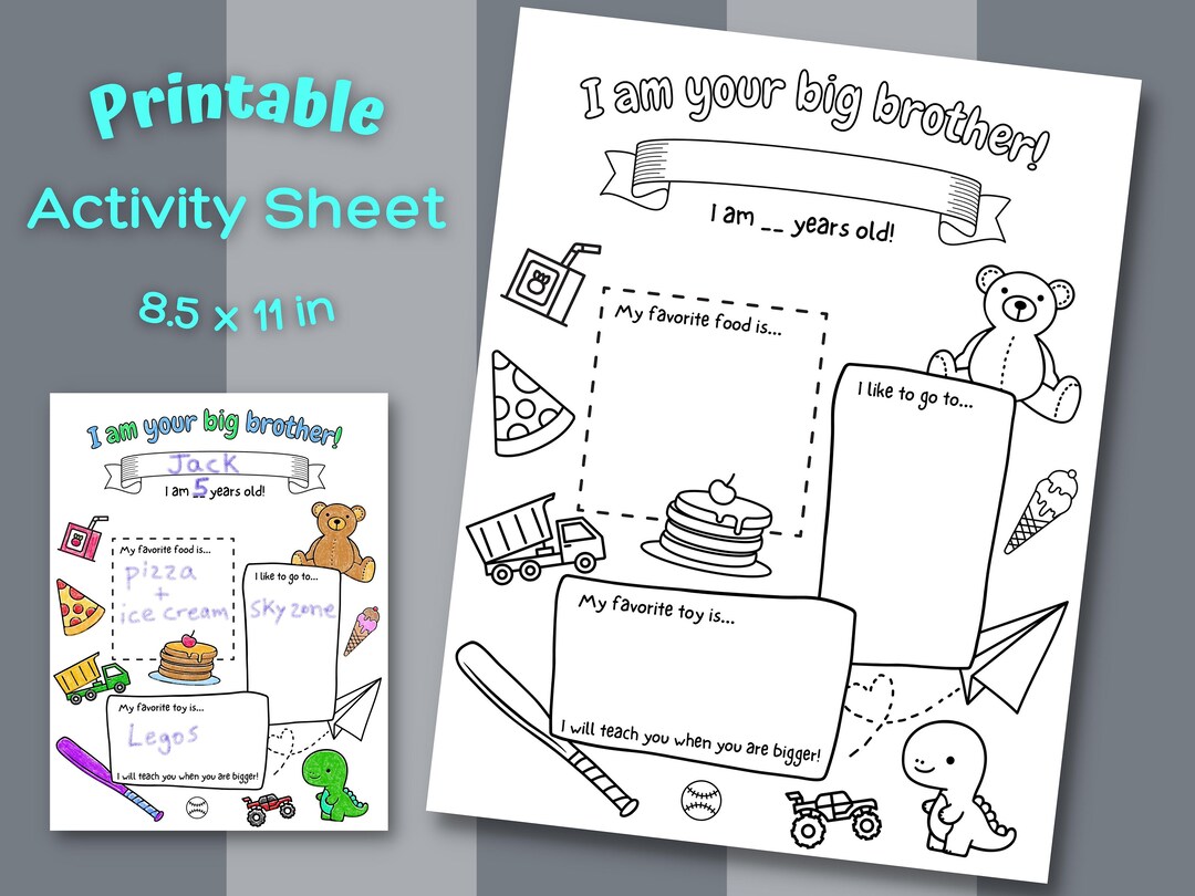 Big Brother Gift, New Baby Gift, Kid Coloring Page, Mom to Be, New ...