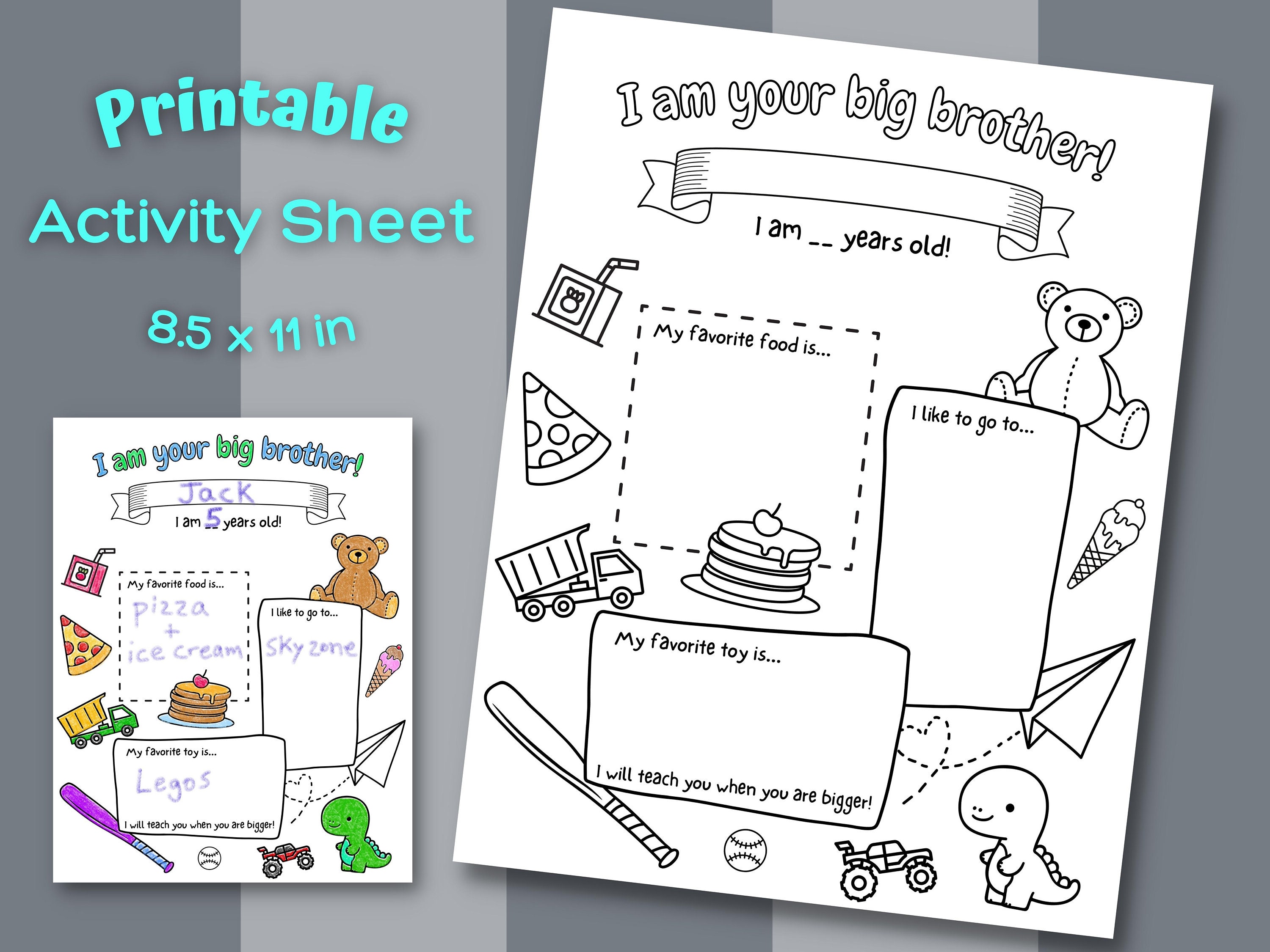 Big Brother Gift, New Baby Gift, Kid Coloring Page, Mom to Be, New ...