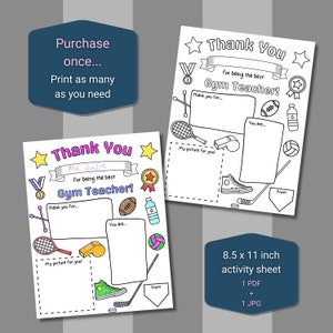 Thank You Gym Teacher Activity Sheet, Teacher Appreciation, End of ...