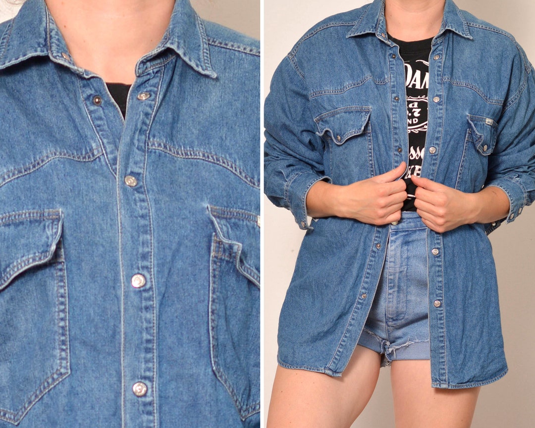 Size S to M 90s Vintage Classic Denim Shirt Chest Pockets - Etsy