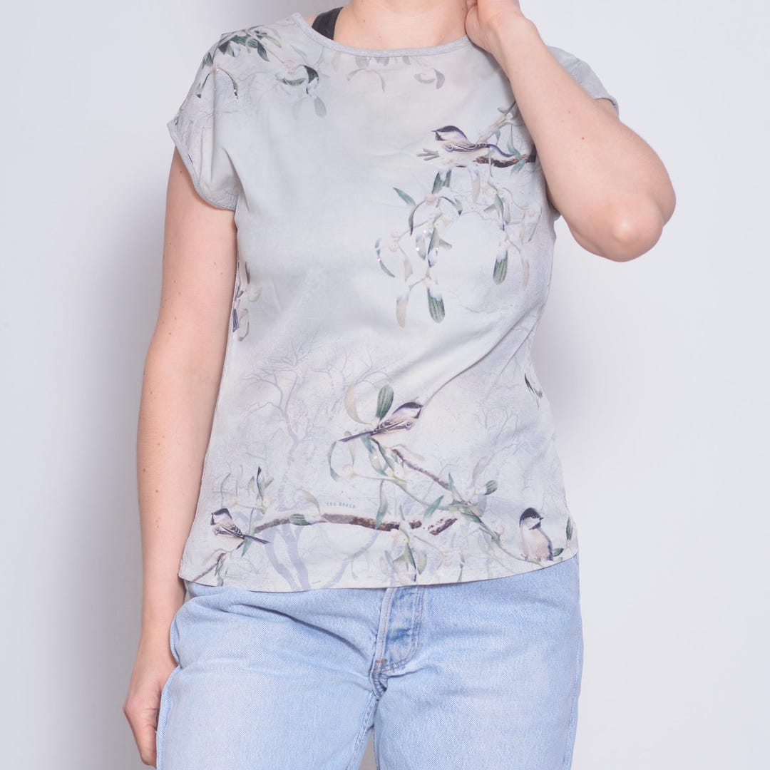 Ted Baker Tee Size US 4 8 Mistletoe and Bird Sleek Grey Embellished T ...