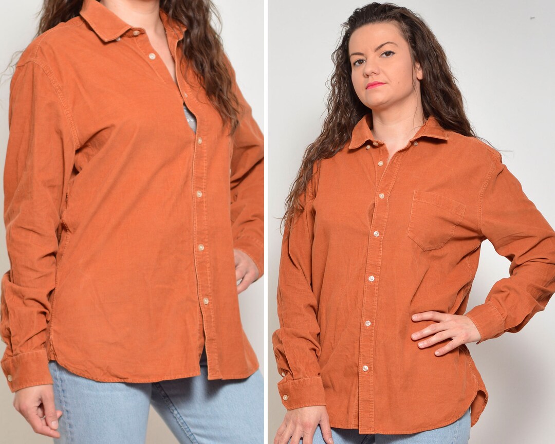 Size L 2000s Y2K Rusty Orange Corduroy Shirt Button Down Straight ...