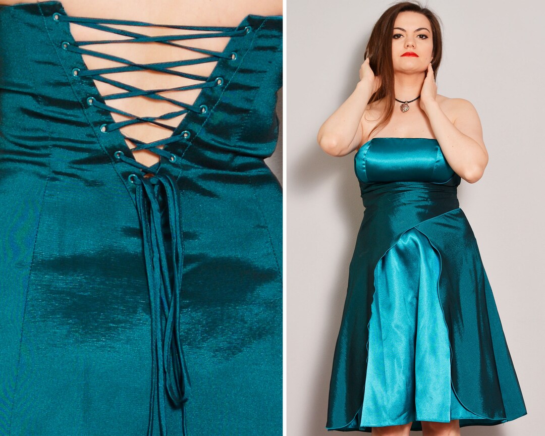 Size 6 8 Turquoise Lace Back Taffeta 90s Prom Dress Gateway Front ...