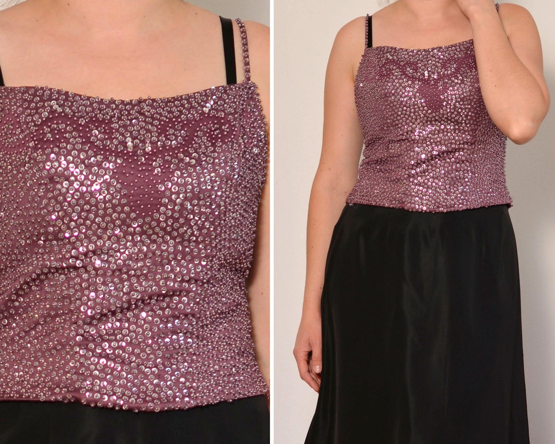 Size 8 Plum Color Silver Sequin Corset Top 90s Vintage Beaded Prom Top ...