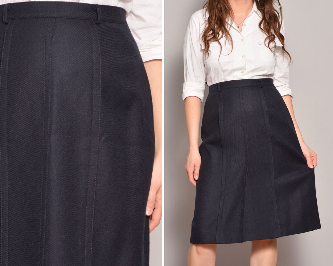 Size 8 Pure Wool Skirt Navy Blue Basler Skirt 80s Dark Skirts High Rise ...