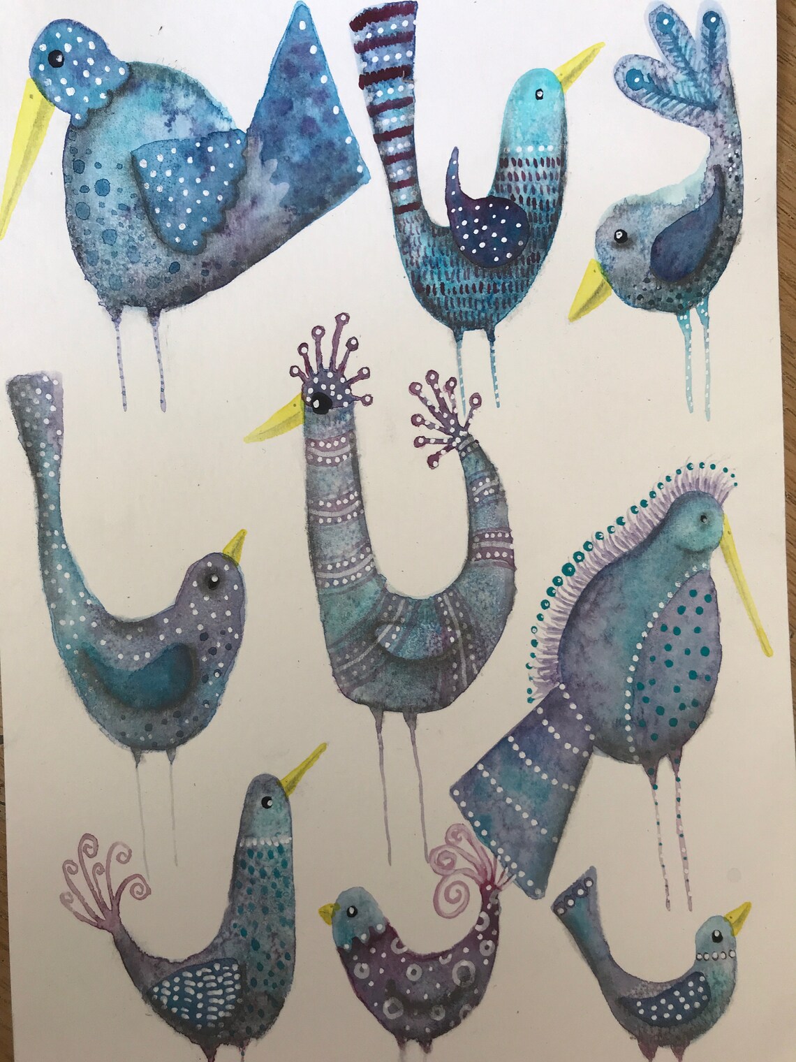 Mindful Folk Art Birds 3 Ways-a Self Paced Stand Alone Water | Etsy