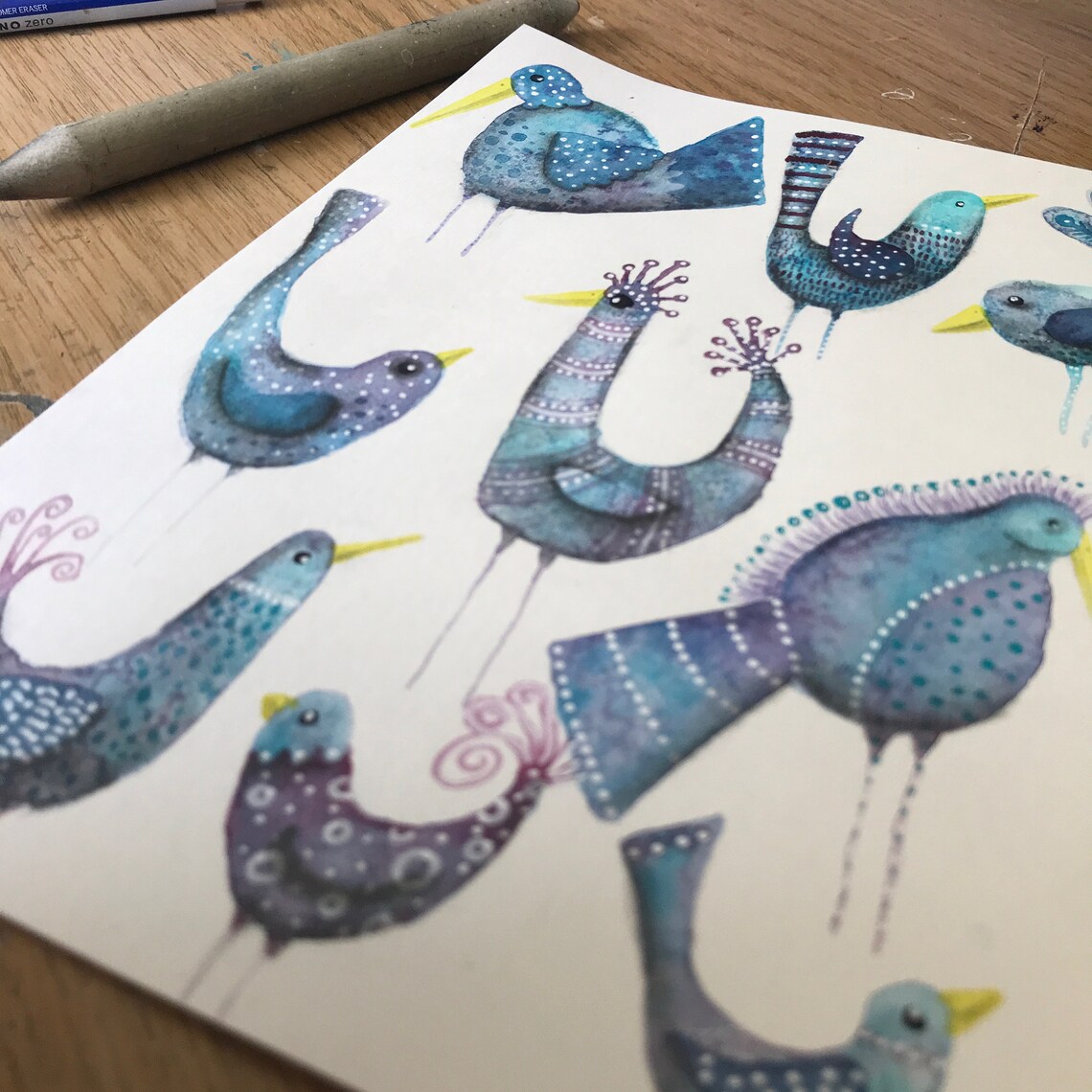 Mindful Folk Art Birds 3 Ways-a Self Paced Stand Alone Water | Etsy