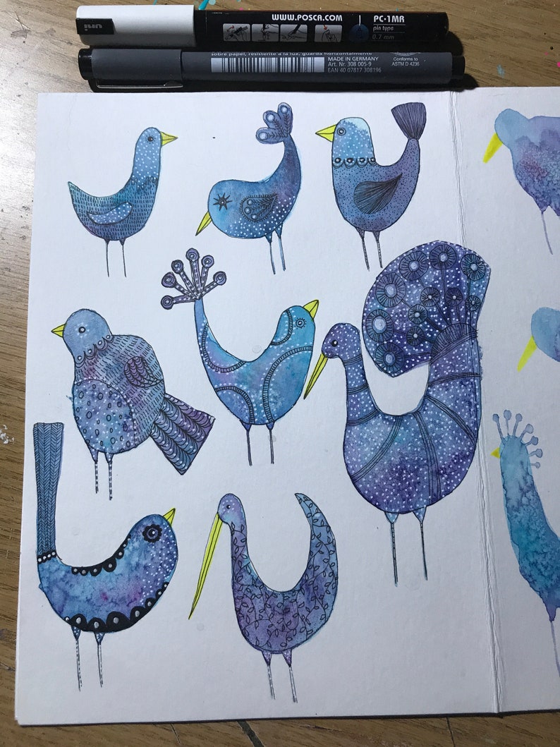 Mindful Folk Art Birds 3 Ways-a Self Paced Stand Alone Water Colour ...