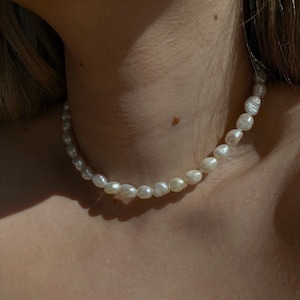 Handmade Real Freshwater Pearl Necklace, Baroque Pearl Choker, Slightly ...