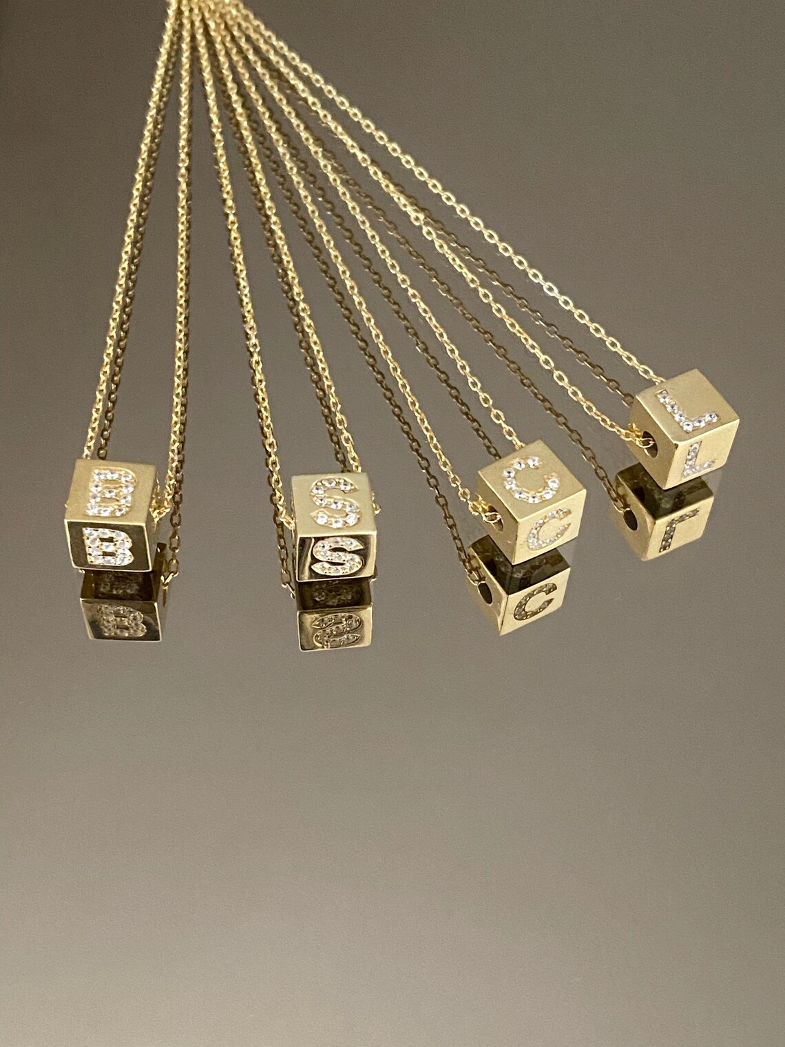 Cube Letter Necklace, 14k Gold Custom Dice Pendant, Initial Letter ...