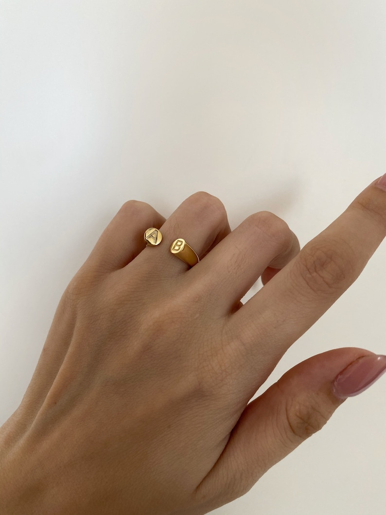 Double Letter Ring for Couples, Personalized Two Initials Ring ...