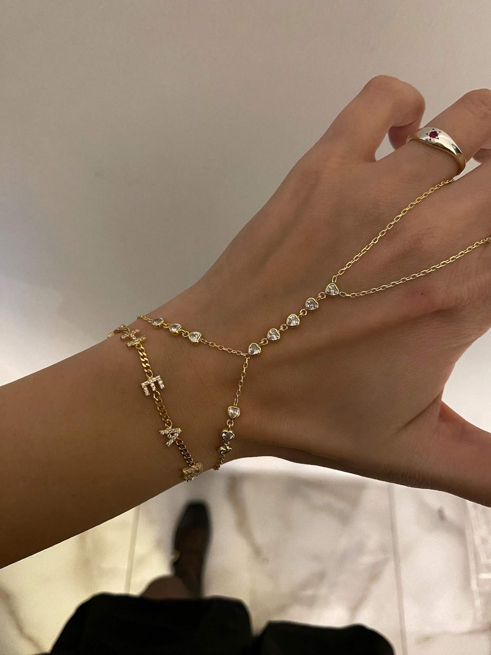 Gold Hand Chain, Bridal Hand Chain Bracelet, Silver Sahmaran, Finger ...