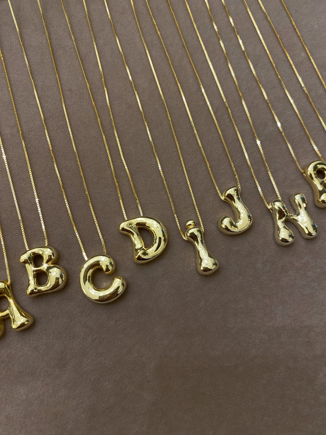 Bubble Asymmetric Initial Necklace With Box Chain, Puff Letter, Balloon ...