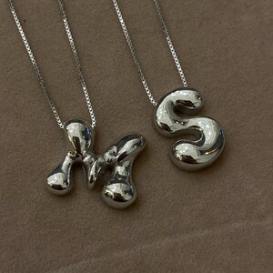Bubble Asymmetric Initial Necklace With Box Chain, Puff Letter, Balloon ...